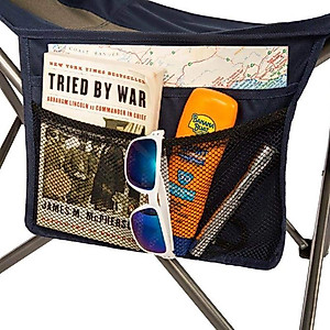 Kamp Rite Folding Camp Chair w/ 2 Cupholders and Detachable Footrest, Navy/Tan