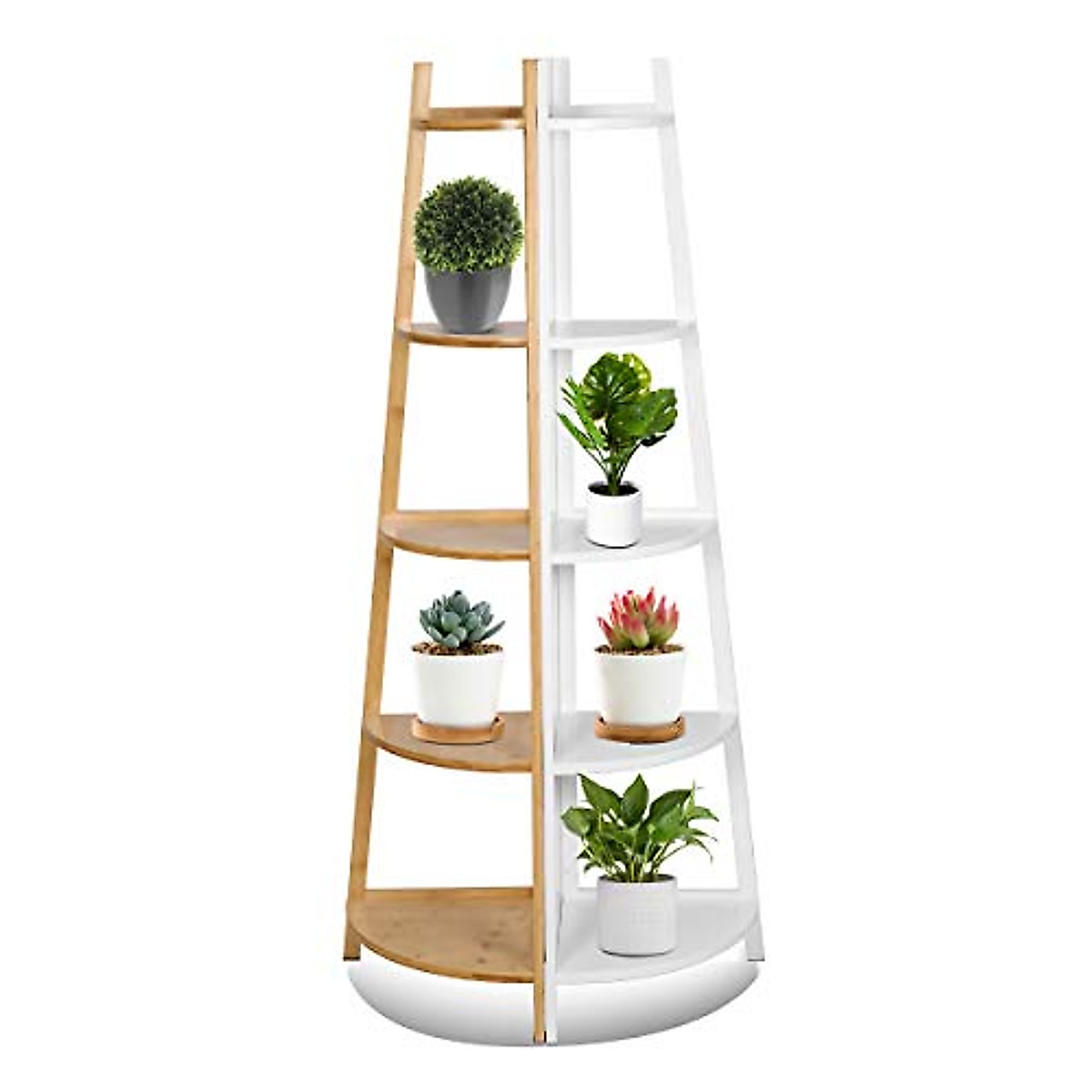 Magshion 5 Tier Bamboo Corner Storage Display Rack Shelves Kitchen Bath Plant Stand (White)