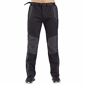 Gash Hao Men's Ski Snow Pants Waterproof Hiking Snowboard Pants Breathable Fleece Lined Zipper Bottom Leg (Black 34W X 32L)
