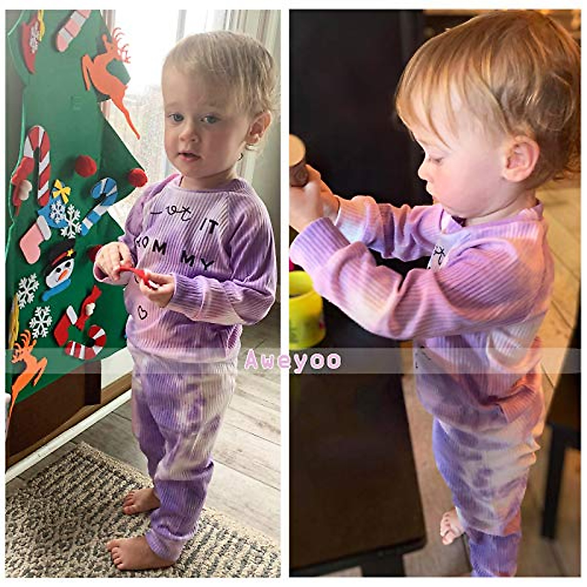 Aweyoo Tie Dye Tee Top Long Sleeve Pants Set for Baby Girl 4T Kids Sleep and Play Casual Clothes 2PCS Fall Outfit Sets Pajamas
