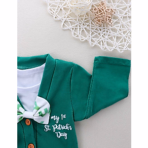 KANGKANG St Patricks Day Baby Boy Outfit 3-6 Months My First St Patricks Day Baby Boy Outfit Bodysuit Green Romper Lucky Pants