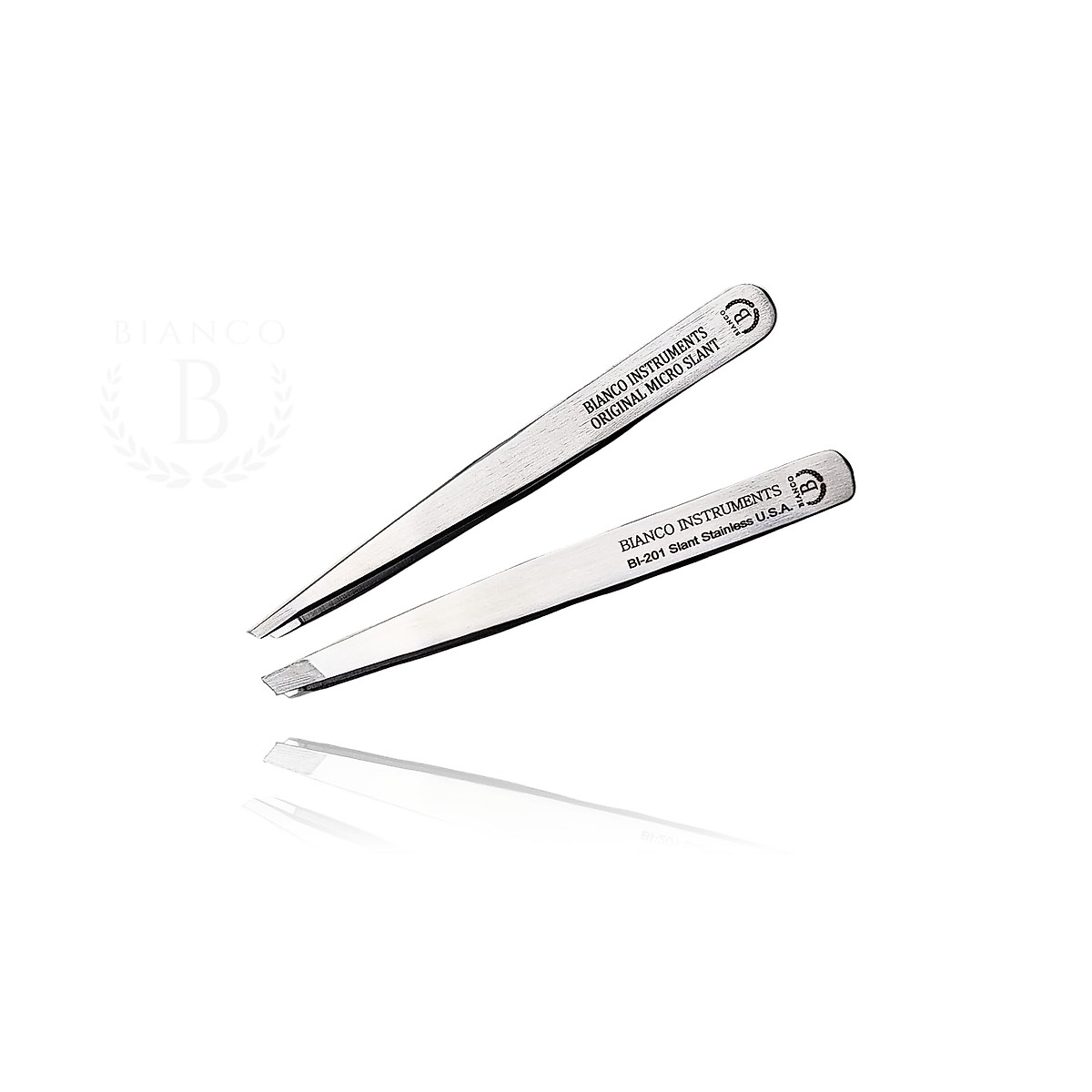 Bianco Instruments Slant and Micro Slant Tweezer Bundle - Made in USA Stainless Steel - Expertly Honed for a Professional Grip on Even the Most Stubborn Hairs - 2mm and 3.5mm Tips