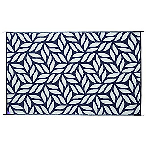 Stylish Camping 255081 5-feet by 8-feet Reversible Mat, Plastic Straw Rug, Large Floor Mat for Outdoors, RV, Patio, Backyard, Picnic, Beach, Camping - Leaf Mat (Black/Beige)