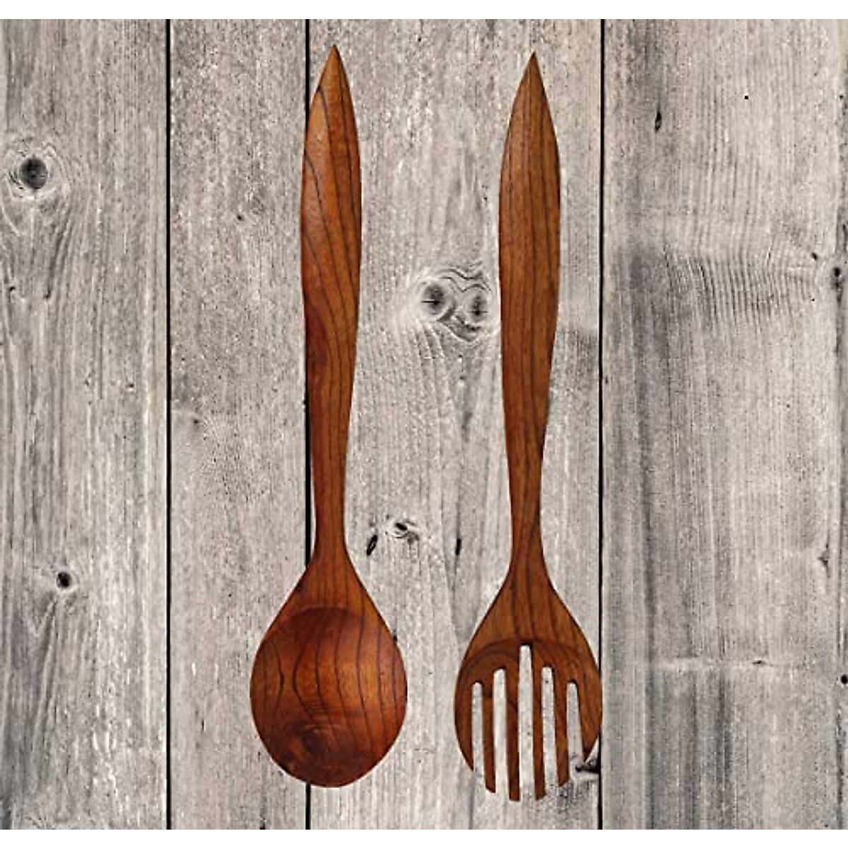 Zeckos Set of 2 Modern Minimalist Carved Wood Fork & Spoon Wall Hanging Home Decor 23.75 Inches High
