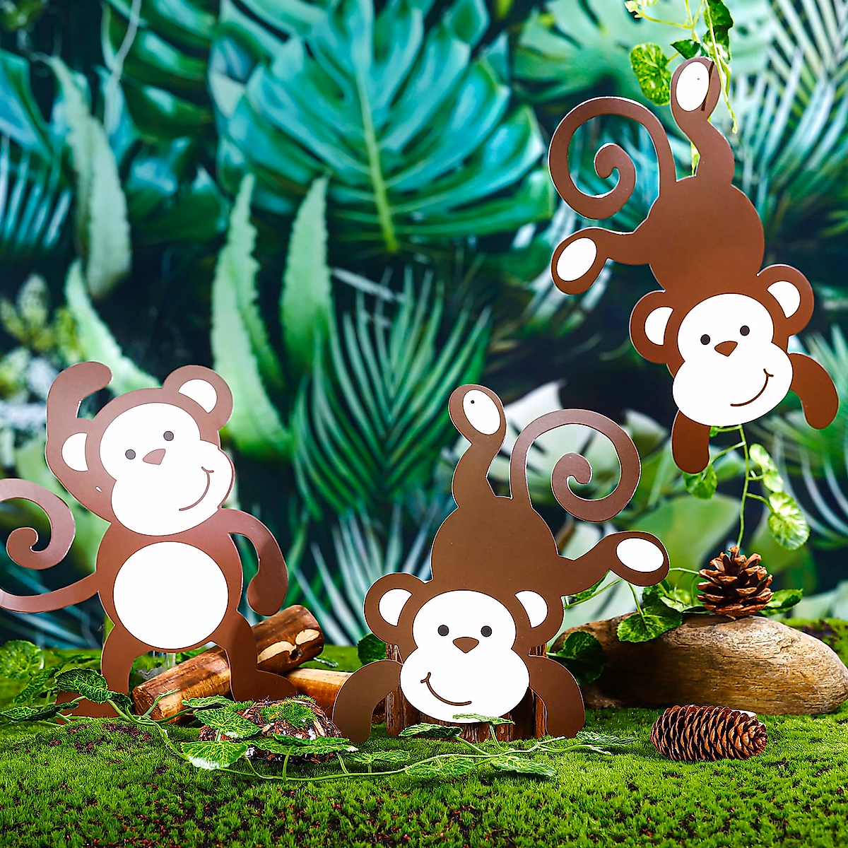 Qunclay Monkey Cutouts Jungle Party Decorations Monkeys Birthday Party Supplies Paper Safari Hanging Print Wall Decor for Kids Birthday Party Baby Shower Supplies