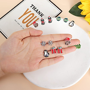 9-21 Pairs Christmas Stud Earrings Set Christmas Earrings for Women Christmas Tree Snowflake Candy Snowman Penguin Stud Earrings for Teen Girls Christmas Gifts