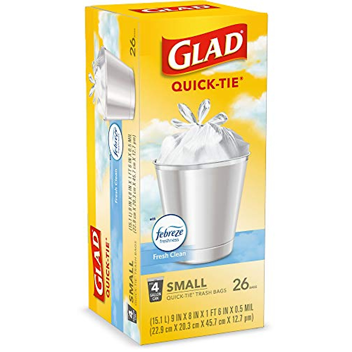 GLAD Small Trash Bags - 4 Gallon Trash Bag for Waste Basket, Gain Fresh Clean Scent, 26 Count (Pack of 6)