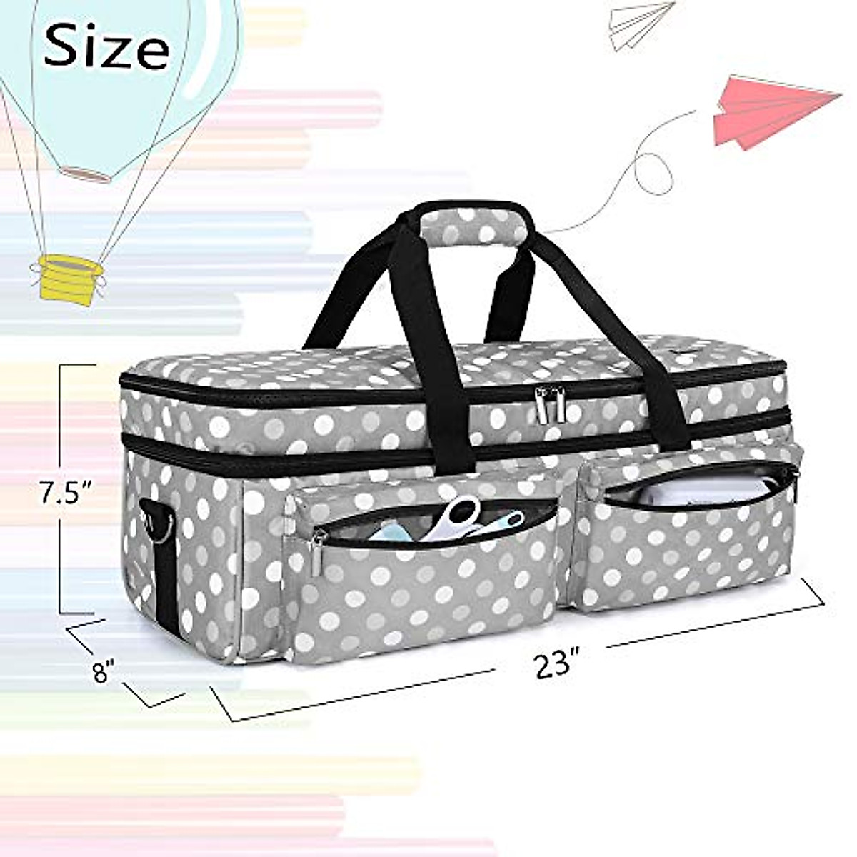 LUXJA Double-Layer Bag Compatible with Cricut Explore Air (Air2) and Maker, Carrying Bag Compatible with Cricut Die-Cut Machine and Supplies (Bag Only, Patent Design), Gray Dots