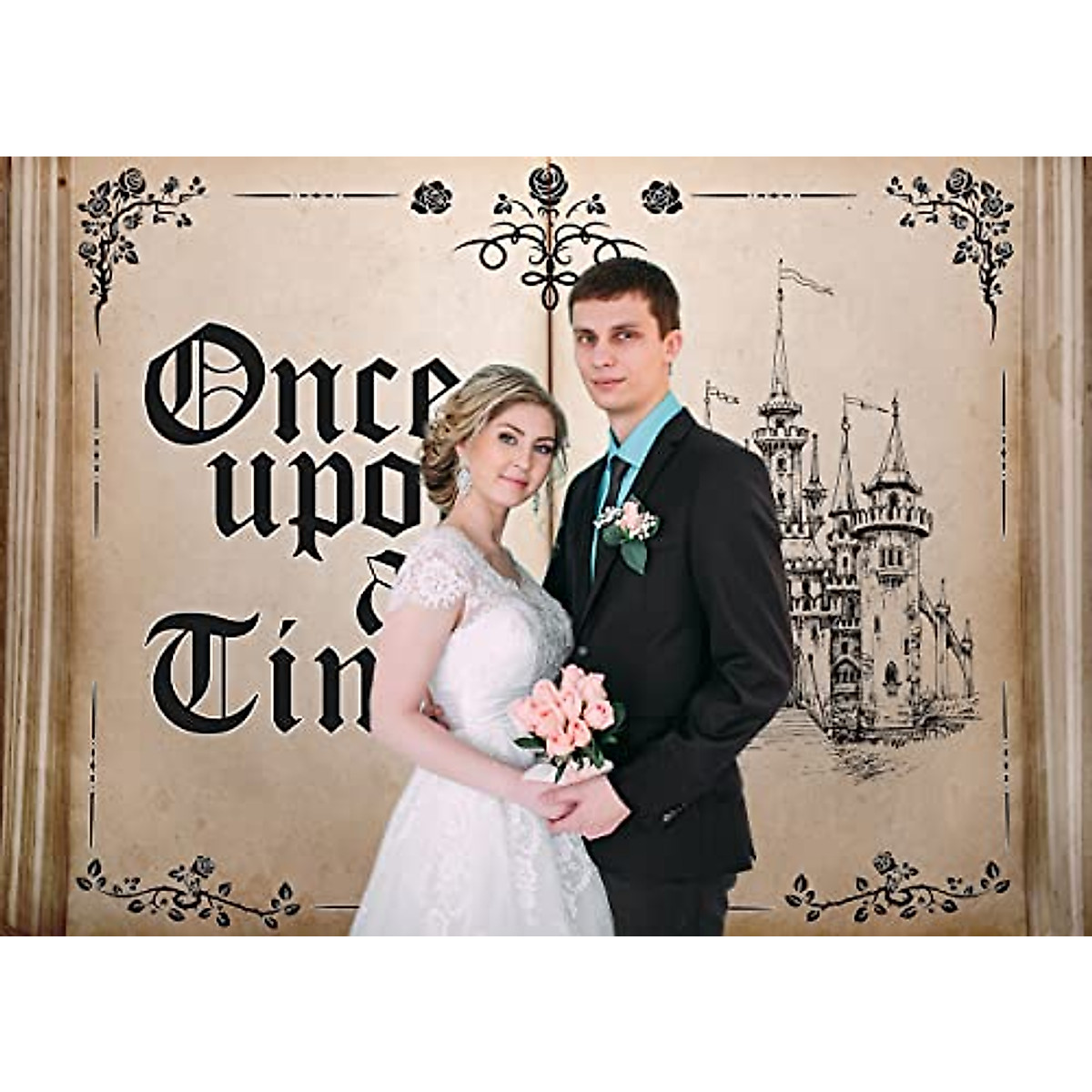 LYCGS 8X6FT Fairy Tale Books Backdrop Once Upon a Time Backdrop Ancient Castle Princess Romantic Photo Background Book Themed Party Background Wedding Birthday Party Decorations Banner X-43