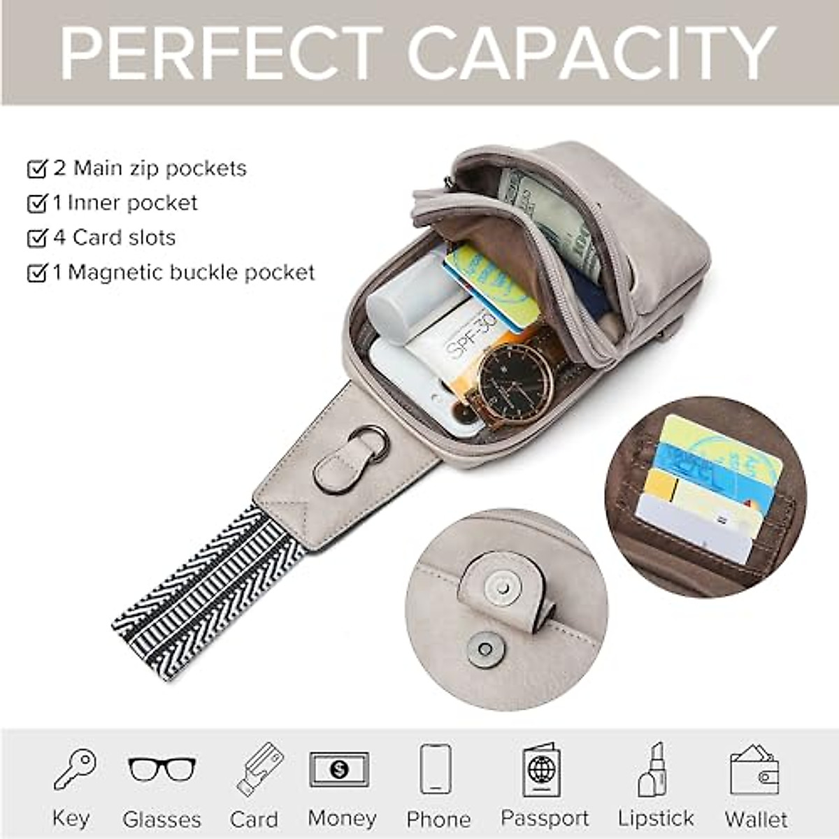 Rotora Small Sling Bag for Women Crossbody Purse, Crossbody Bags for Women Trendy, Fanny Pack Crossbody Chest Bag for Men