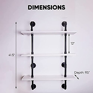 Industrial Floating Pipe Shelves - Wall Mounted Hanging Bathroom Wall Shelf - 41.5” x 12” x 9.5” Rustic Metal Shelf for kitchen - 3 Tiers Farmhouse Shelves (Planks are not Included)