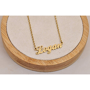 Dancing Wolf 18k Gold Plated Logan Name Necklace Stainless Steel Nameplate Necklaces Jewelry for Womens Moms