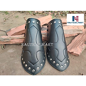 Leather Arm Guards - Medieval Cross Bracers - Black