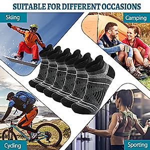Merino Wool Ankle Hiking Socks Compression Warm Winter Thermal Thick Cushion No Show Running Moisture Wicking Socks Gifts Stocking Stuffers for Men Women 6 Pairs(Black，L)