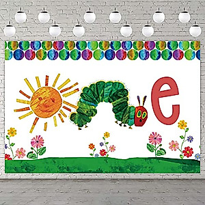 Cartoon Very Hungry Little Green Caterpillar Happy Birthday Banner Backdrop Photo Studio Booth Props Insects Theme Decor for Baby Shower 1st Birthday Party Background Supplies Favors Decorations