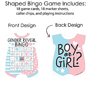 Big Dot of Happiness Baby Gender Reveal - Picture Bingo Cards and Markers - Team Boy or Girl Baby Shower Shaped Bingo Game - Set of 18