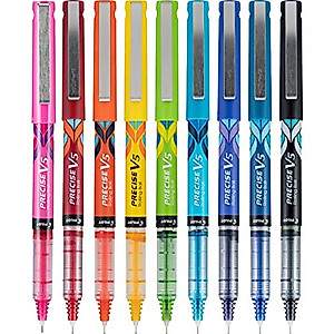 PILOT Precise V5 Stick Liquid Ink Rolling Ball Stick Pens, Extra Fine Point (0.5mm) Assorted Ink Colors, 9-Pack (12571)