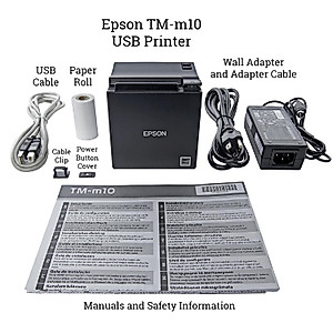 Epson TM-M10-002 Thermal Wired POS Receipt Printer, Black - USB Connectivity - 150mm/s, 203 dpi, 2.26" Label Width, Auto-Cutter, Monochrome