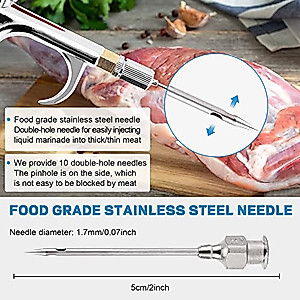 Meat Injector Gun Pump with Hose, Stainless Steel Electric Marinade Injector 70W Meat Syringe Double Gun with 10 Needles for Roast Turkey, Pork, Beef (Double Gun)