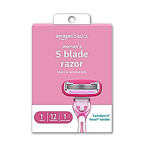 Amazon Basics Women's 5 Blade FITS Razor for Women, FITS Amazon Basics FITS Handle and Venus Handles, Includes 1 FITS Handle, 12 Cartridges & 1 Shower Hanger