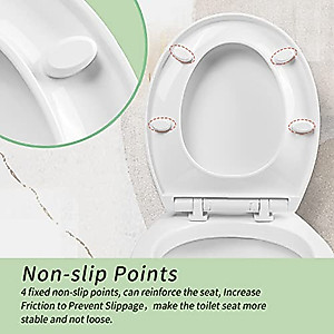 Toilet seat Round with Slow Close Hinges, Four Bumpers, Two Sets of Parts, White Toilet seat Round, Slow Close, Never Loosen and Easily Remove, Plastic, White
