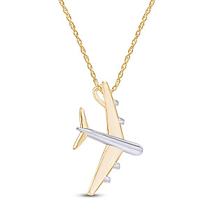 AFFY 14k Yellow Gold Over Sterling Silver Two Tone Airplane Pendant Necklace
