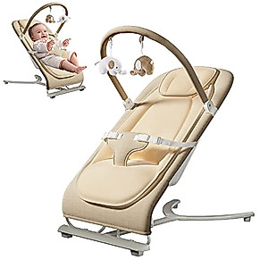 KIDSVIEW Bouncer for Babies, Infant to Toddler Rocker and Baby Bouncer Baby Swing with 3 Seat Positions & Overhead Pillow & Calming Bounce & 3-Point Harness for Newborn Babies (Khaki)