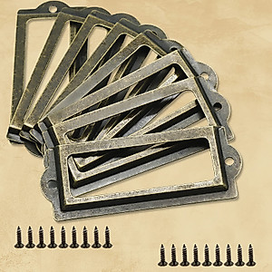 Rierdge 30 Pcs Antique Label Holder, 3.3 Inch Long Metal Office File Cabinet Shelves Drawer Name Card Label Holder Frames with Screws (Bronze)