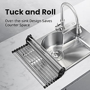 NEZUIBAN Dish Drying Rack with Roll Up and Over Sink for Kitchen,17.2"x11.8",Black