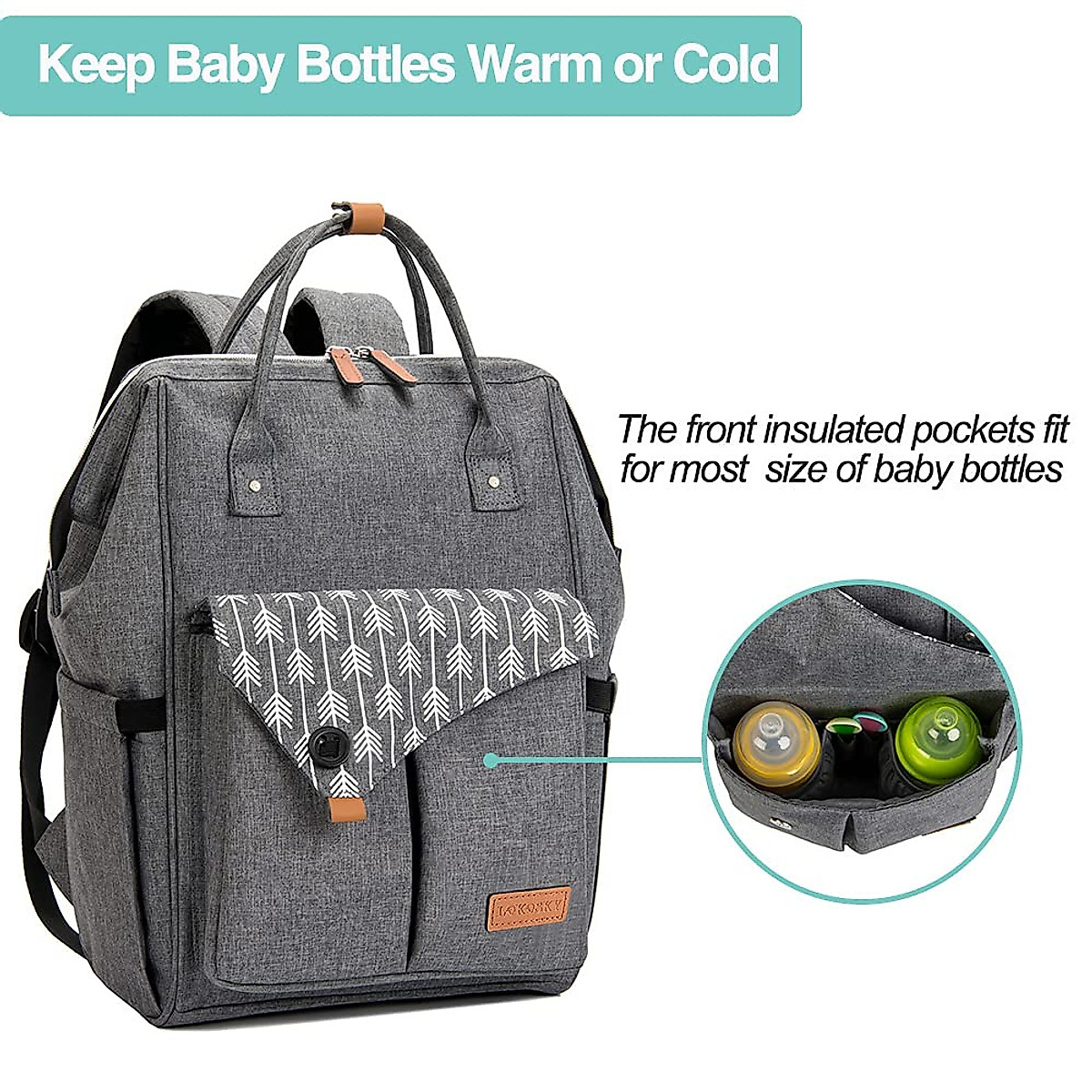 Lekesky Diaper Bag Backpack, Baby Diaper Bag for Mom Travel Back Pack with Changing Pad and Stroller Straps, Unisex and Stylish, Grey