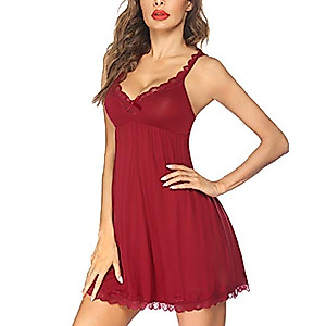 Avidlove Sexy Sleepwear for Christmas Babydoll Lingerie Lace Chemise Nightgown Slip Dress Loungewear Wine Red