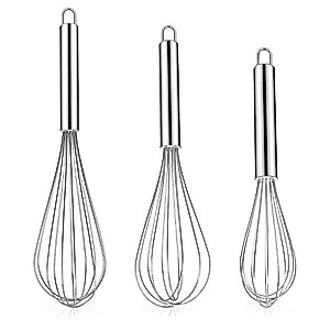NileHome Stainless Steel Whisk Set 8" 10" 12" Kitchen Whisk Balloon Whisk Kitchen Wisk Wire Whisks for Cooking, Whisking, Blending, Beating, Stirring-3 Pack…