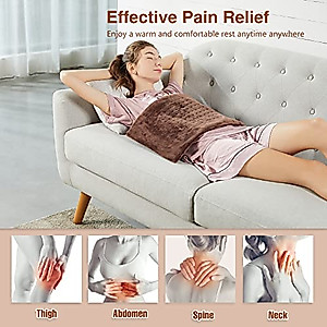 Mosabo Electric Heating Pad for Cramps and Back,Neck,Shoulder Abdomen Pain Relief,12"x24" Extra Large Heat Pad , LCD Controller Heated Pad with 6 Heating Levels - Adjustable Auto Off Time - Brown
