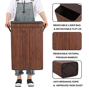 Sophia & William Laundry Hamper with Lid, 72L Bamboo Laundry Basket with Removable Liner, Collapsible Storage Dirty Clothes Basket with Handles for Laundry Bedroom, Dark Brown