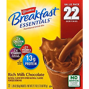 Carnation Breakfast Essentials Powder Drink Mix, Rich Milk Chocolate, 1.26 Ounce (Pack of 22), (Packaging May Vary)
