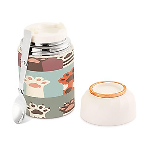 CUPADA Cute Cats Paws Food Jar for Hot and Cold, Funny Insulated Food Jars Vacuum 17OZ with Folding Spoon for Work Trip Picnic Camping