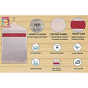 atorakushon 100% Cotton Hanging Saree Covers Clothes Storage Bag 26 x 18 Inches Bigs size Cloth Wardrobe Organizer for Storage Garment Set of 9 Off white