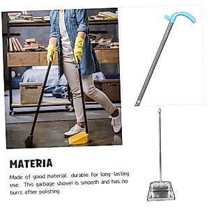 HOMOCONO Stainless Steel Trash Shovel Garbage Shovel Sidewalk Scoop Broom and Tools Stand up Dustpan Industrial Dustpan Floor Dustpan Home Pans Household Cleaning Supplies Silver Plastic