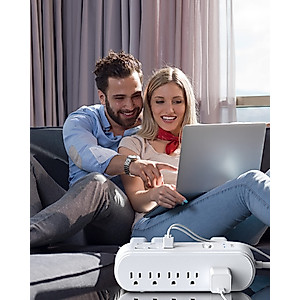 PD 40W USB C Power Strip Surge Protector, 10 Outlets and 6 USB Ports, Flat Plug Desktop USB C Super Fast Charging Station QC 18W Power Bar with 6ft Extension Cord for Home/Office, 1875W/15A, 4500J