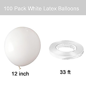GBSAWER White Balloons w/Ribbon 100pcs 12 Inch White Latex Party Balloons for Birthday Wedding Bride Baby Shower Engagement Graduation Decorations