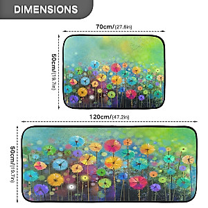Emelivor Spring Kitchen Rugs and Mats 2 Piece Non Slip Washable Flower Runner Rug Set for Floor Rainbow Kitchen Decor and Accessories
