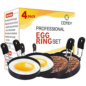 COTEY Large 3.5" Nonstick Egg Rings Set of 4, Round Crumpet Ring Mold Shaper for English Muffins Pancake Cooking Griddle - Portable Grill Accessories for Camping Indoor Breakfast Sandwich Burger