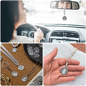 Remuuly 120 Pieces Medals Prayer Card Set, 3/4 Inch Round Silver Oxidized Medals for Necklace Holy Prayer Cards Bags for Catholic Women Men Jewelry Making (St Benedict)