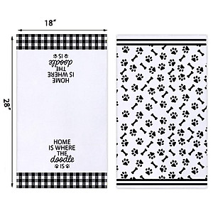 Home is Where The Doodle is Kitchen Dish Towels 18 x 28 Inch Set of 2,Dog Paw Farmhouse Towels Dish Cloth for Cooking Baking