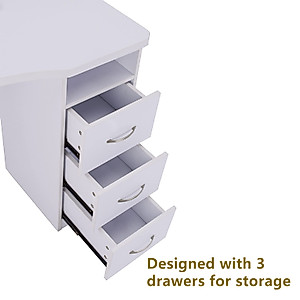 mefeir Manicure Table Nail Desk with 3 Drawers & Arm Rest Cushion for Nail Tech, Beauty Spa Salon Home Wooden Technician Workstation Nail Art Equipment (Titanium White)