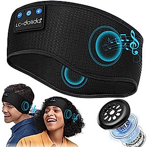 LC-dolida Bluetooth Headband, Cozy Band Wireless Sleep Headphones Sleep Mask with Thin HD Stereo Speakers Music Headband Perfect for Side Sleepers, Sport,Travel Best Gifts for Men Women