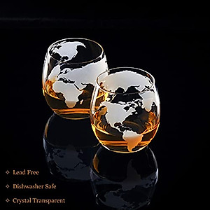 LiquorKnight Globe Whiskey Decanter Set/Hand-Blown Lead-Free Glass/Wooden Stand/Liquor Dispenser Bar Set with 4 Glass/Whiskey Stones & Funnel/Antique Glass Ship/Home Bar Accessory