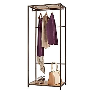 TRINITY Garment Rack with Bamboo Shelves for Clothing Storage, Closet Organization for Home, Apartment, Bedroom, Dorm Room and More, Modular Design, Bronze Poles, 30” W x 20” D x 72” H