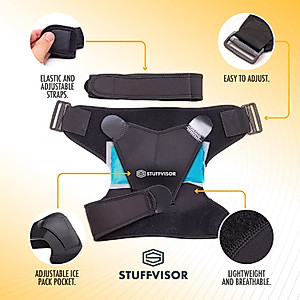 Stuffvisor Shoulder Support Brace with Pressure Strap Pad for Rotator Cuff, Tendonitis, Dislocation, Bursitis and other Shoulder Injuries, with Shoulder Sling, Compression Arm Sleeve Unisex, Onesize