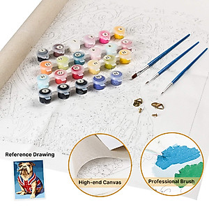 Kealux Paint by Numbers Animals Kits 40cm x 50cm Canvas, DIY Acrylic Painting for Adults and Kids with Paints, Brushes Dog Without Frame